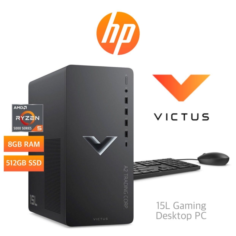 HP Victus 15L Gaming Desktop PC, AMD Ryzen 5 5600G, 8GB RAM, 512GB SSD, AMD RX6400 Graphics ...